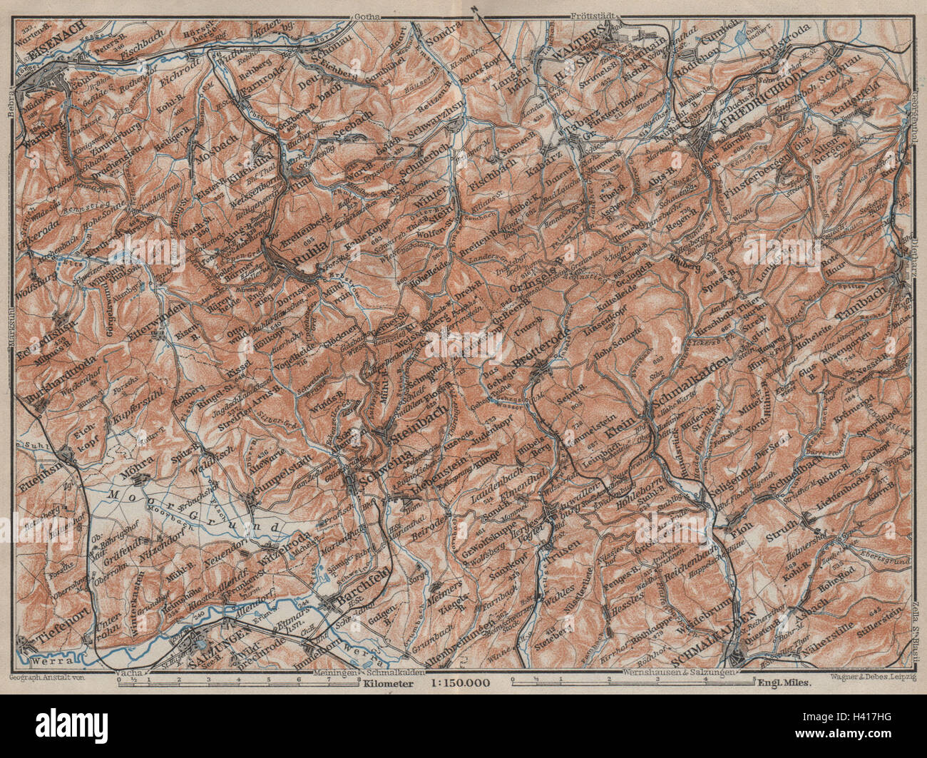 THURINGIAN FOREST WEST. Thüringer Wald Eisenach Friedrichroda. BAEDEKER ...