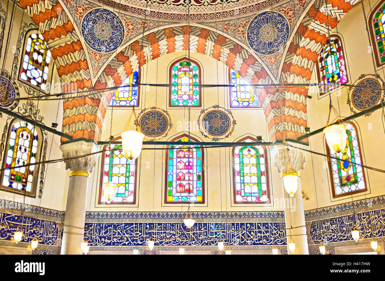The Tomb of Sultan Murat III with the stained-glass windows and richly ...