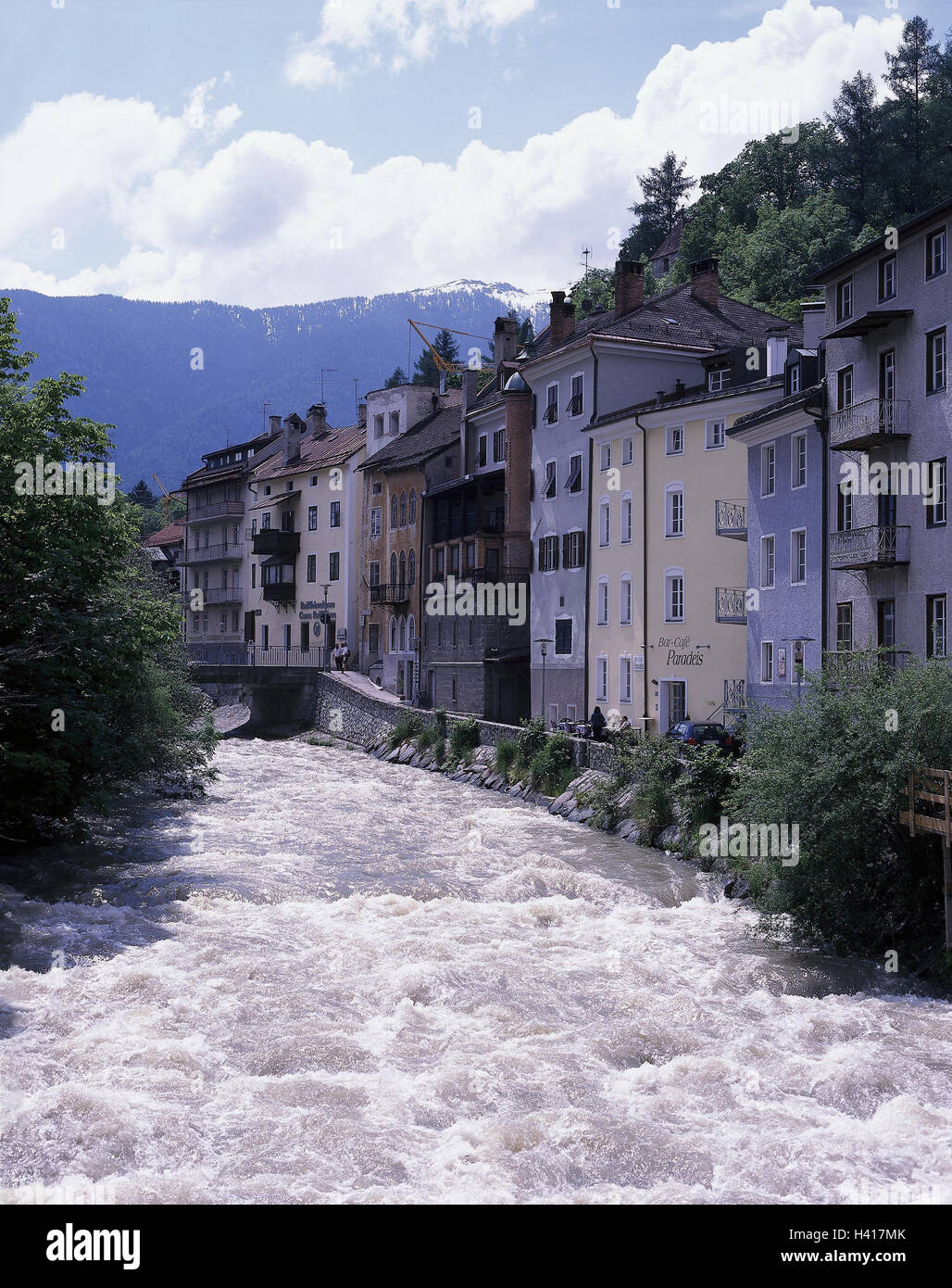 Italy, South Tirol, Bruneck, house line, River, Rienz, Europe, Southern ...