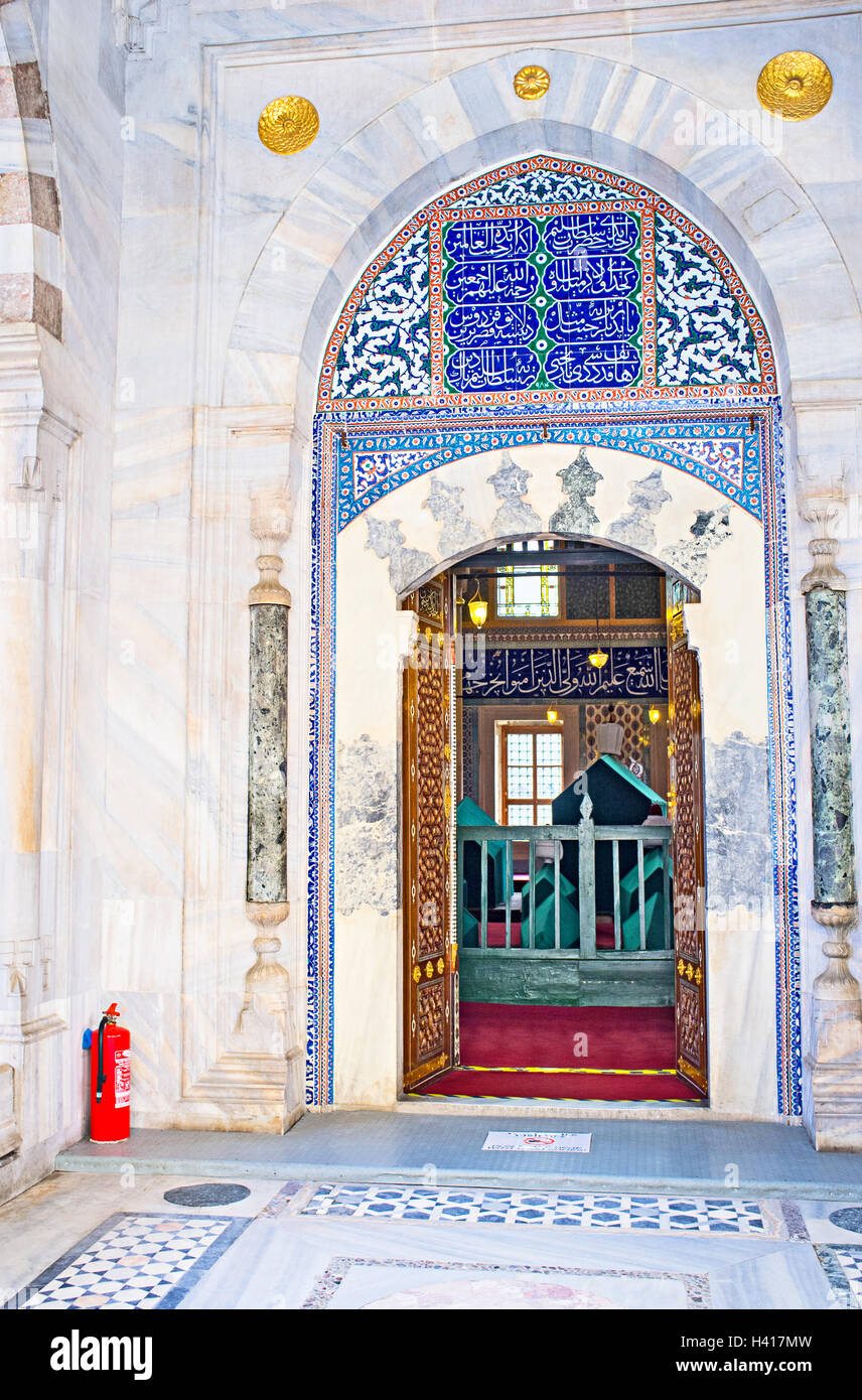 The entrance to the Tomb of Sultan Selim II decorated with the tiled ...