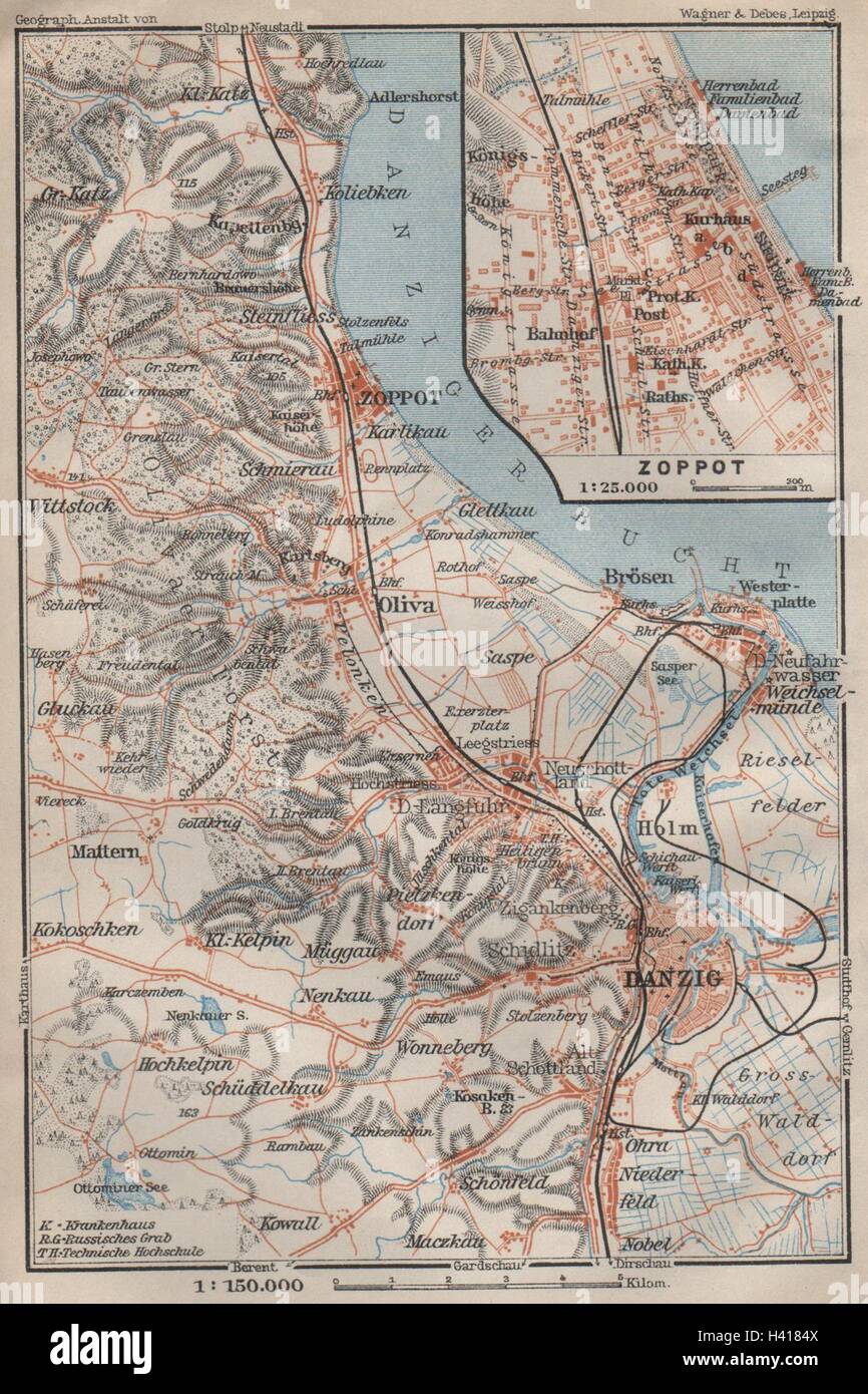 GDANSK & environs. Zoppot Sopot Danzig Gdańsk. Poland mapa. BAEDEKER ...