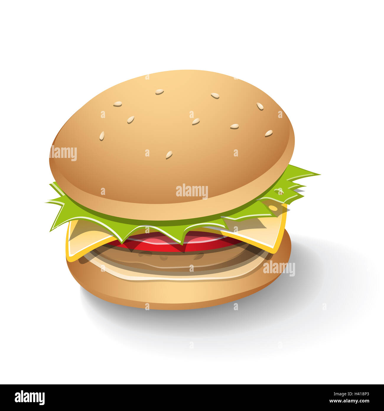 Vector Illustration of Tasty Burger Cartoon with no lines isolated on a ...