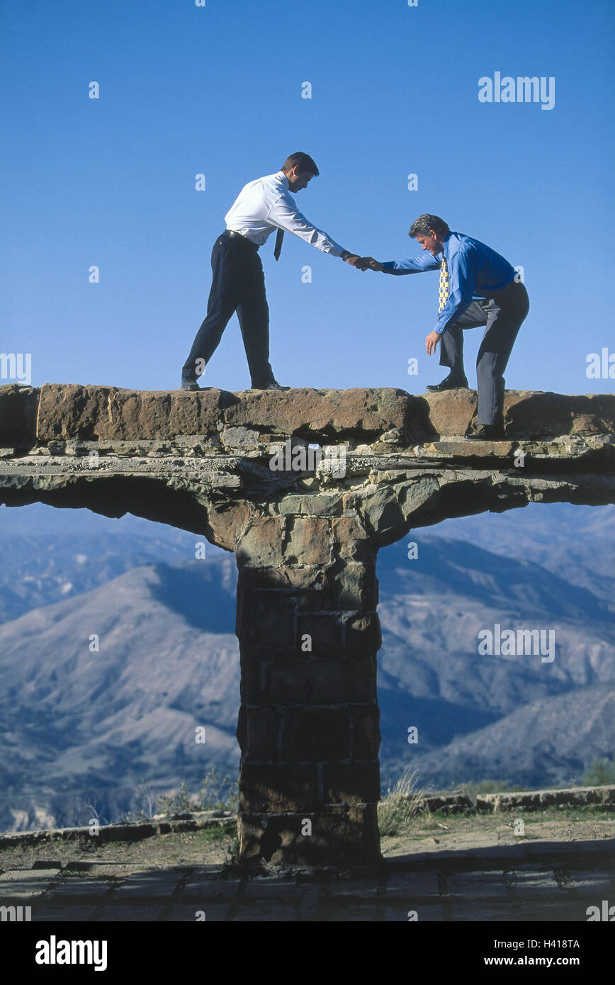 Stone bridge, business people, encounter, assistance bile, bridge, men ...