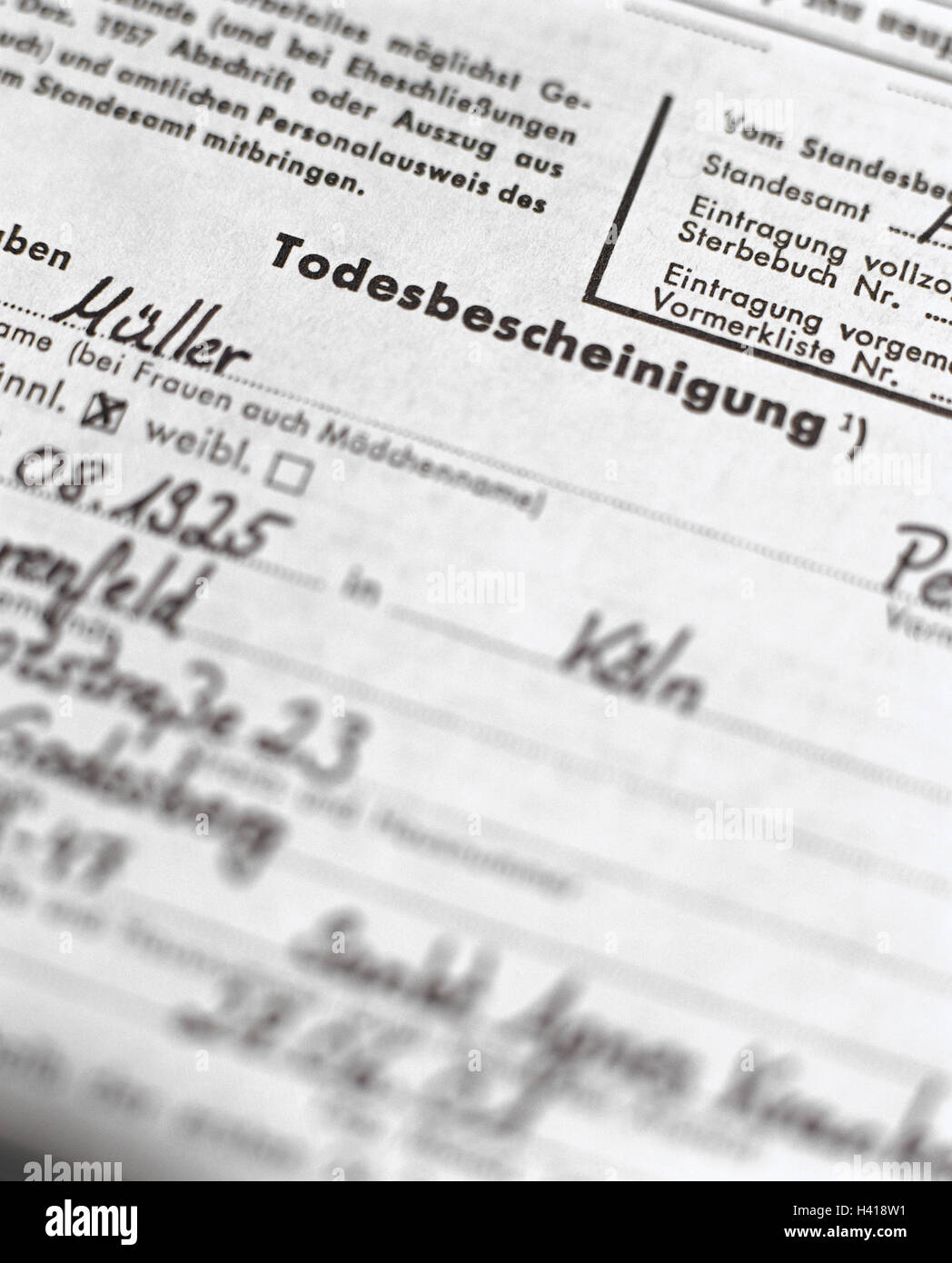 Death certificate death certificate detail hi-res stock photography and ...