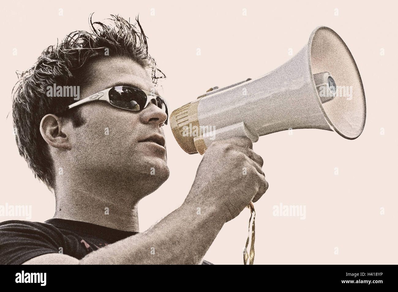Man, sun glass, megaphone, Announcement, announcement, information ...
