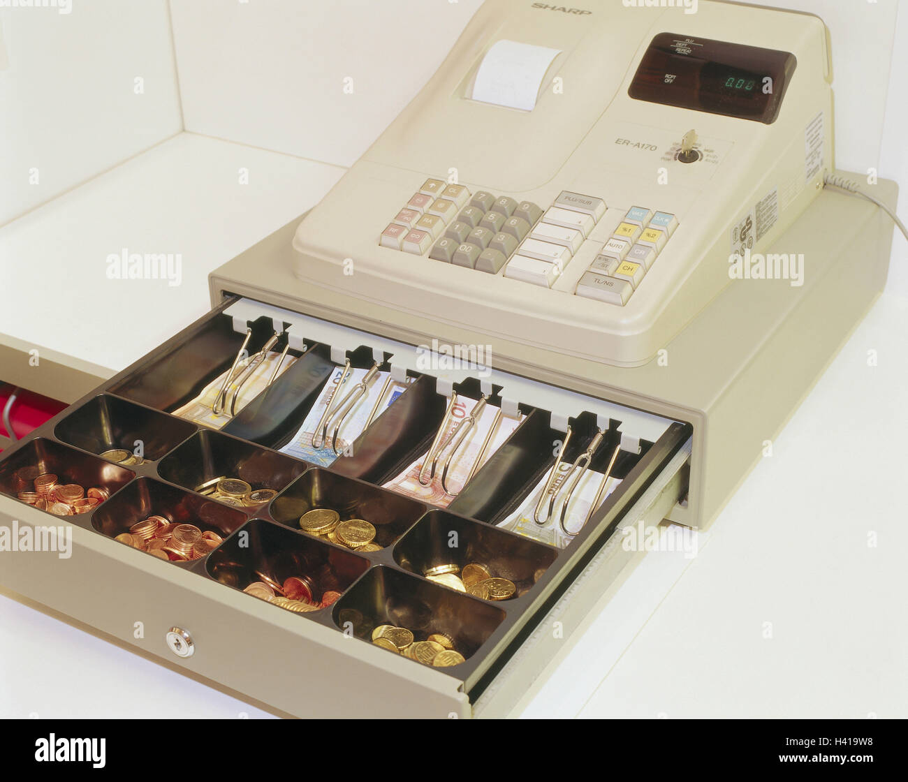 Registrierkasse, cash box drawer, money, euro coins, euronotes, cash ...