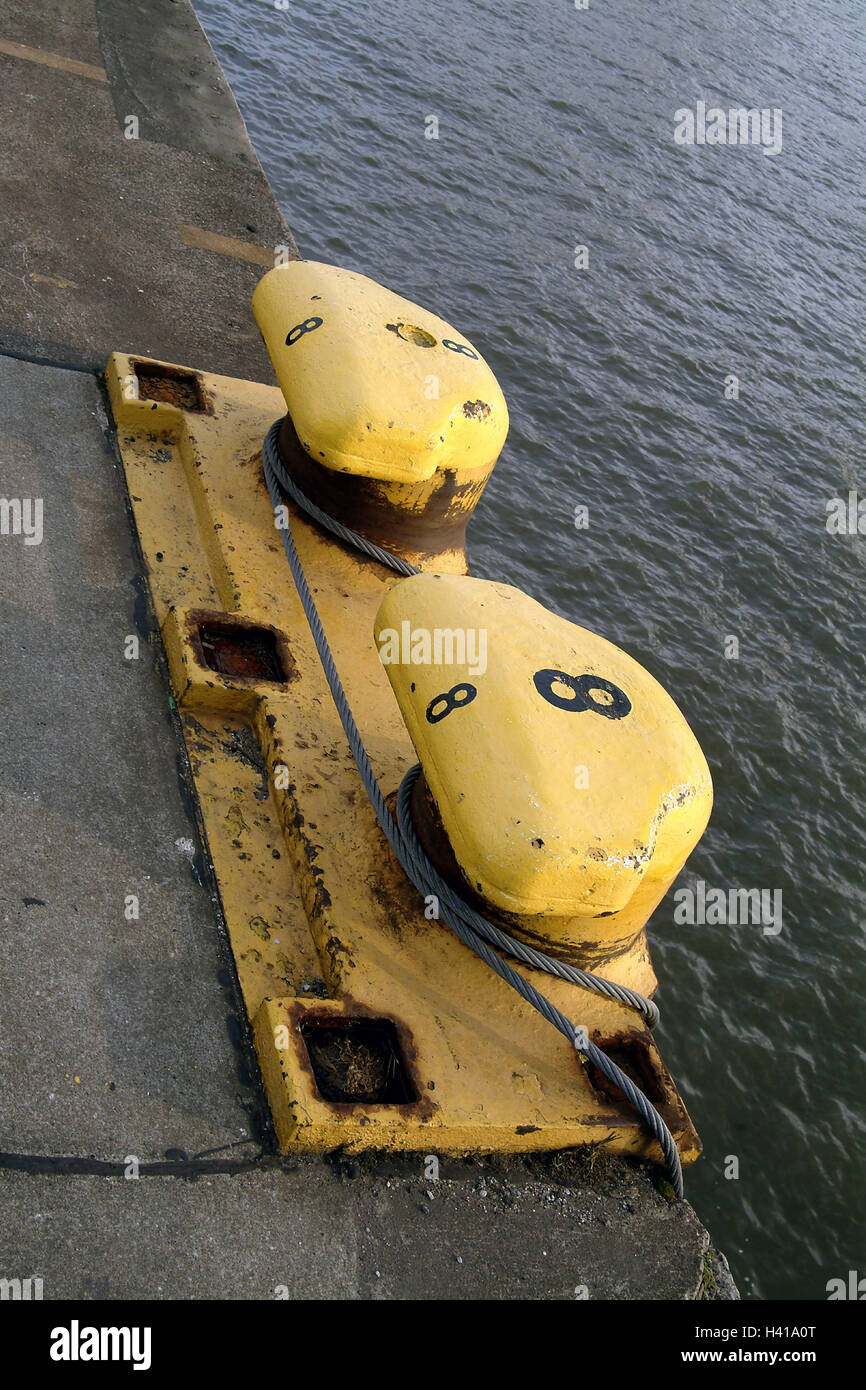 Harbour, quay, pile, two, yellow, navigation, steel rope, invest ...