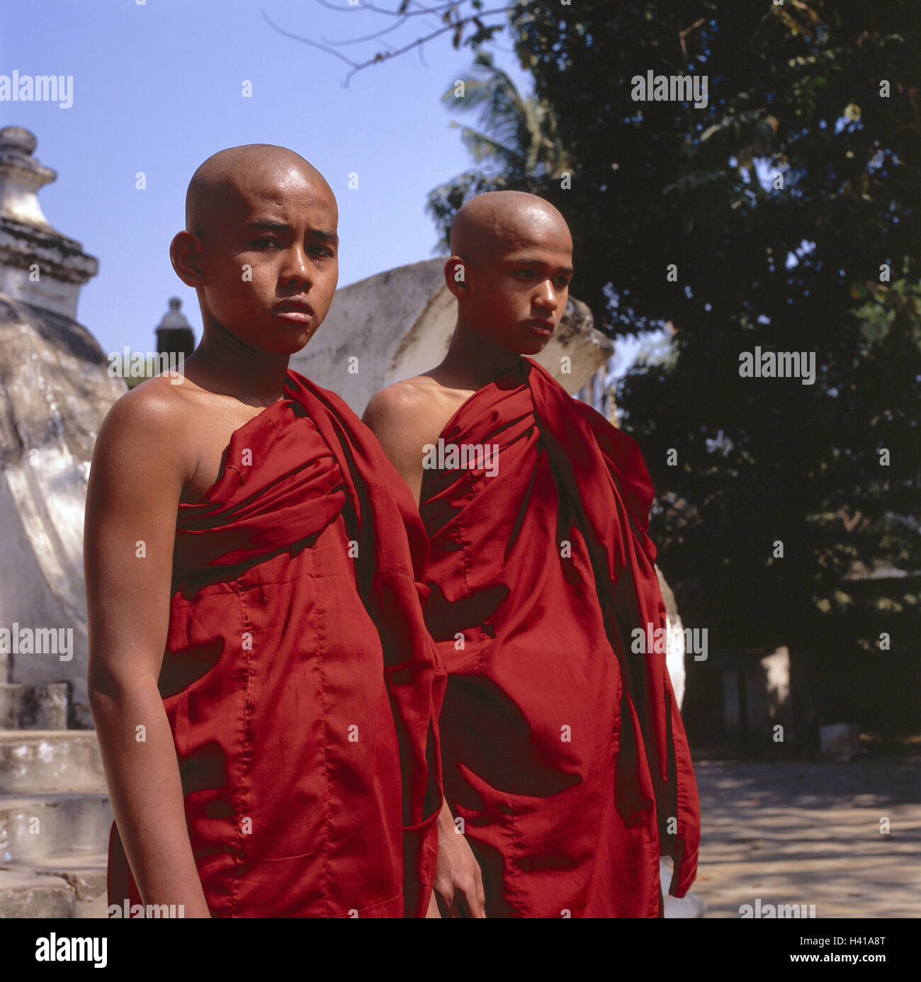 Myanmar, Mandalay, Shwenandaw cloister, monks, half portrait, no model ...