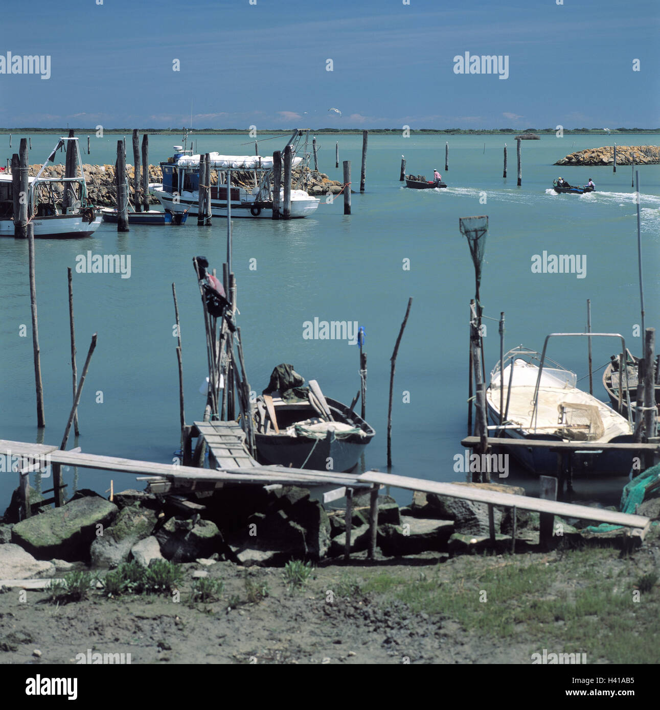 Italy, Emilia Romagna, Pila, fishing harbour, east point, harbour ...