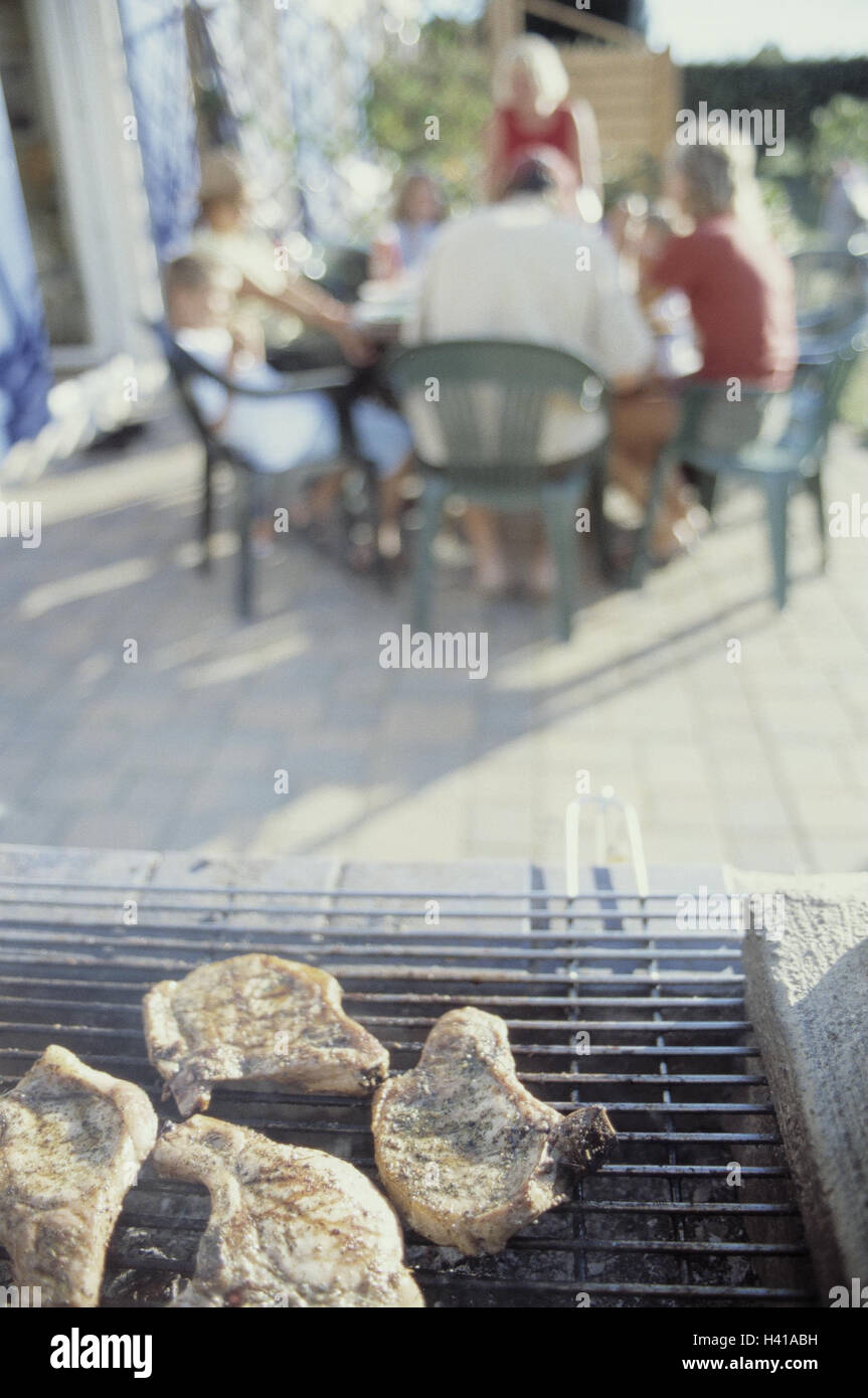 Terrace, family, table, sit, grill grill, meat, outside, garden, roast ...