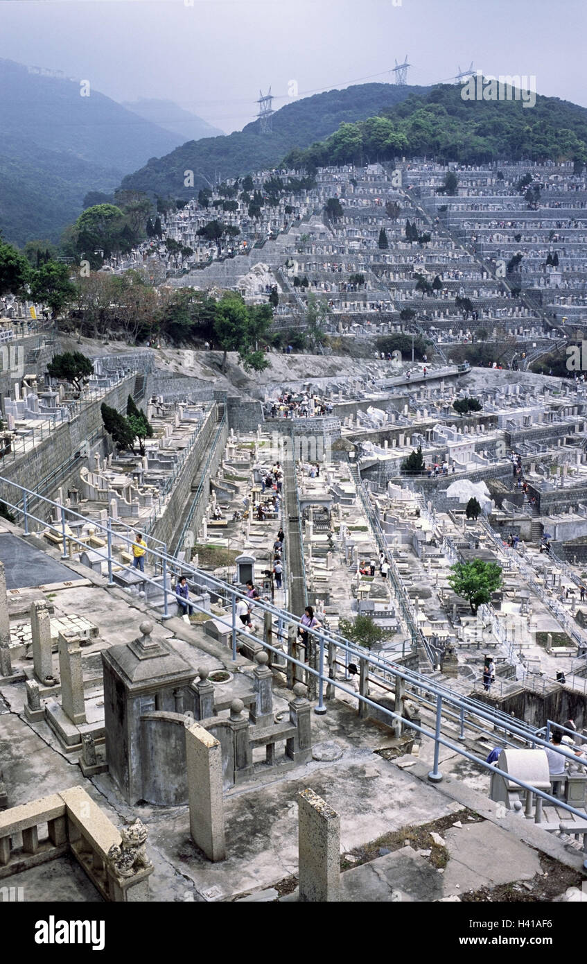 China, Hong Kong, cemetery, gravestones, overview, Asia, Eastern Asia ...