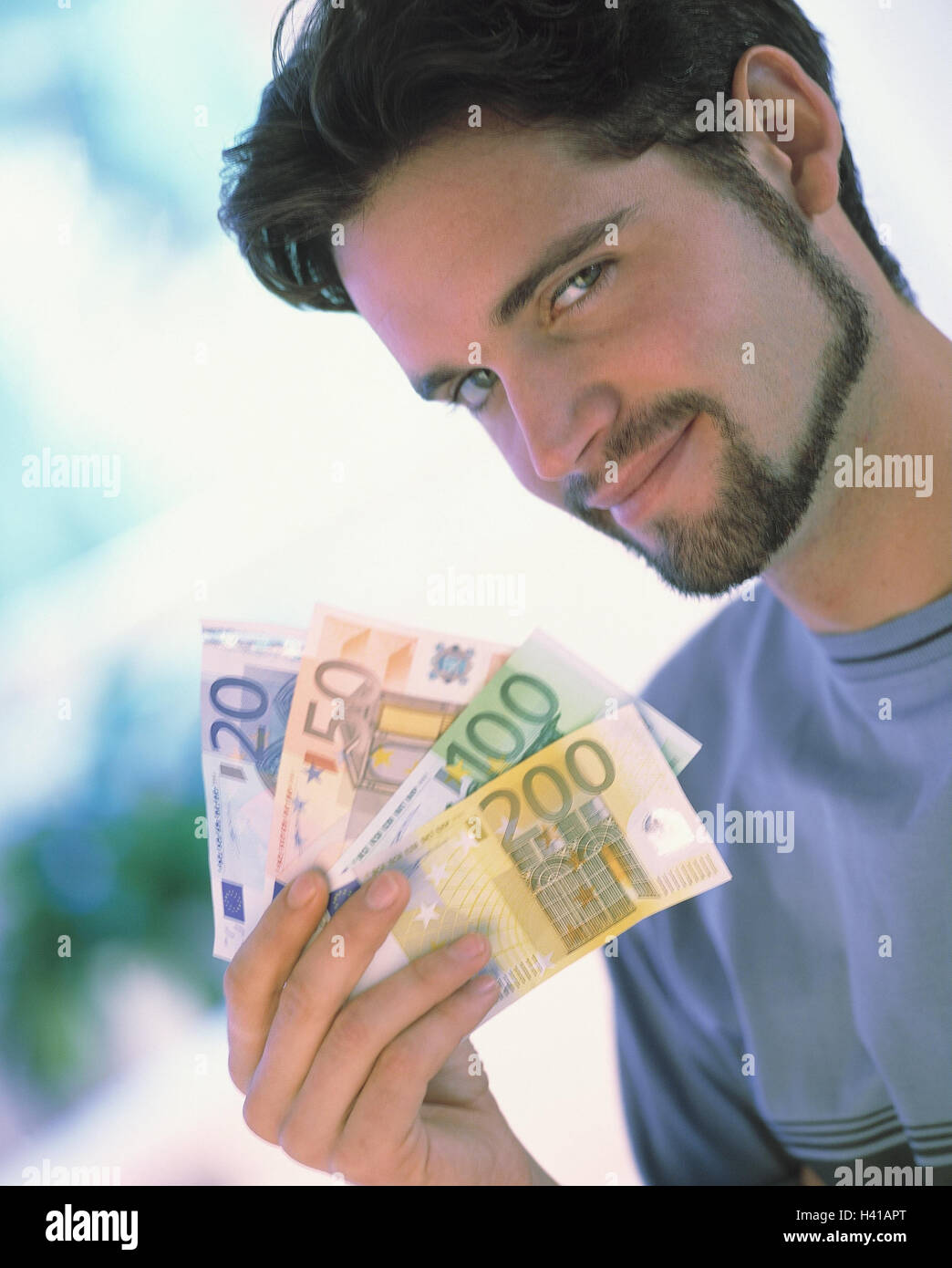 Man, young, beard, euro, bank notes, present, portrait, inside, man's ...