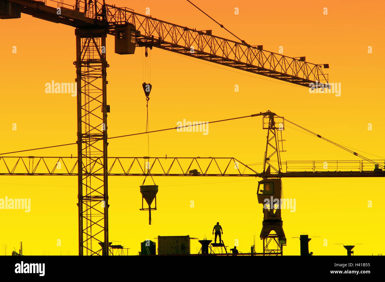 Men at work, worker, cranes, silhouette, monochrome, detail, outside ...