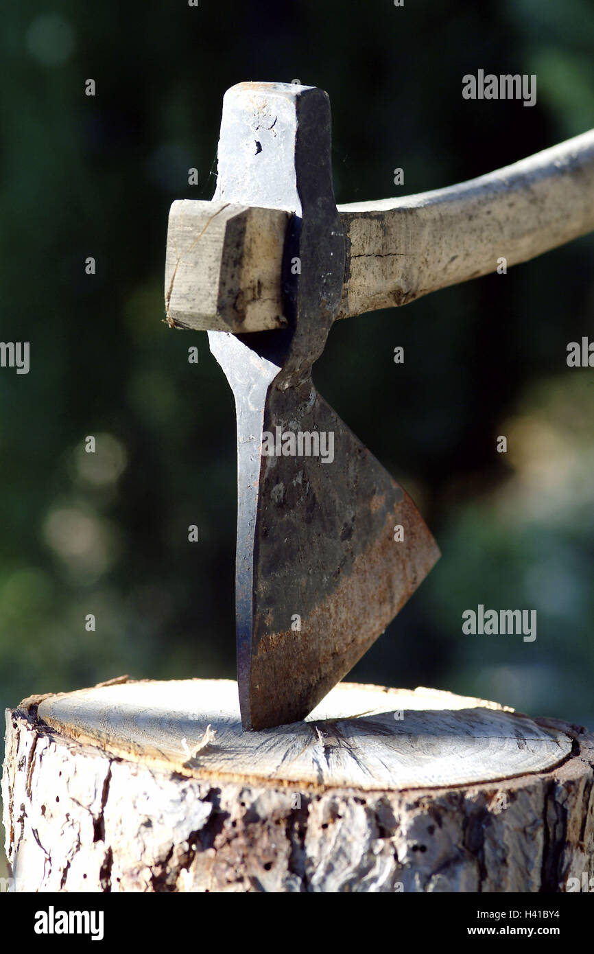 Ax, hack floor, chopping block, hatchet, cleaver, tools, wooden, wooden ...