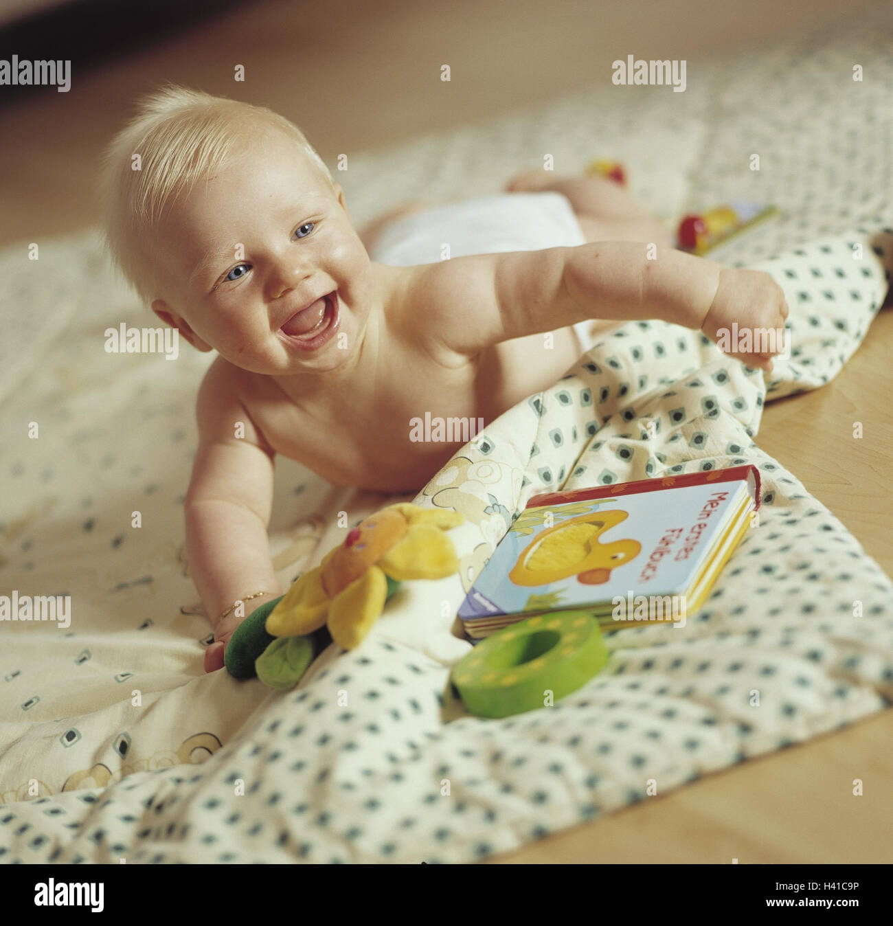 Baby, Krabbeldecke, toys, happy, floor, child, infant, blond, nappy ...