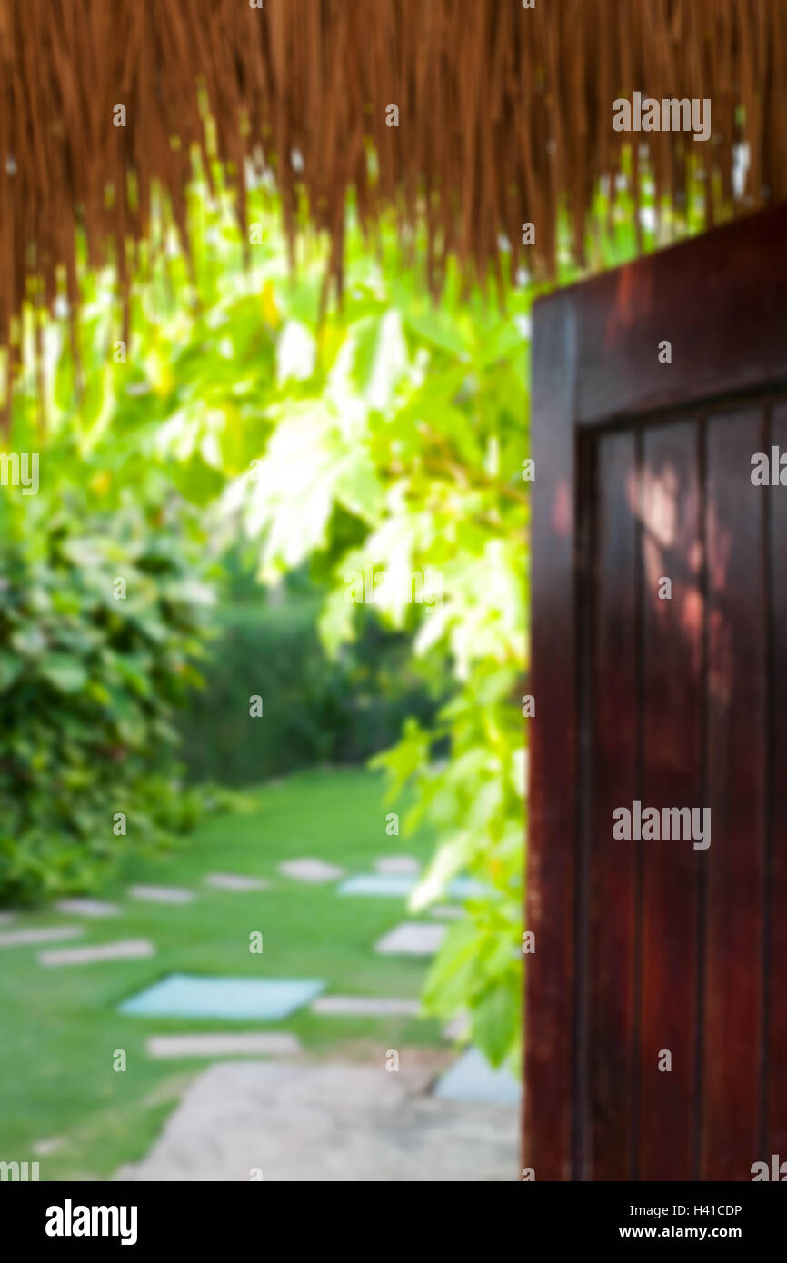 Blurred tropical summer bungalow background Stock Photo - Alamy