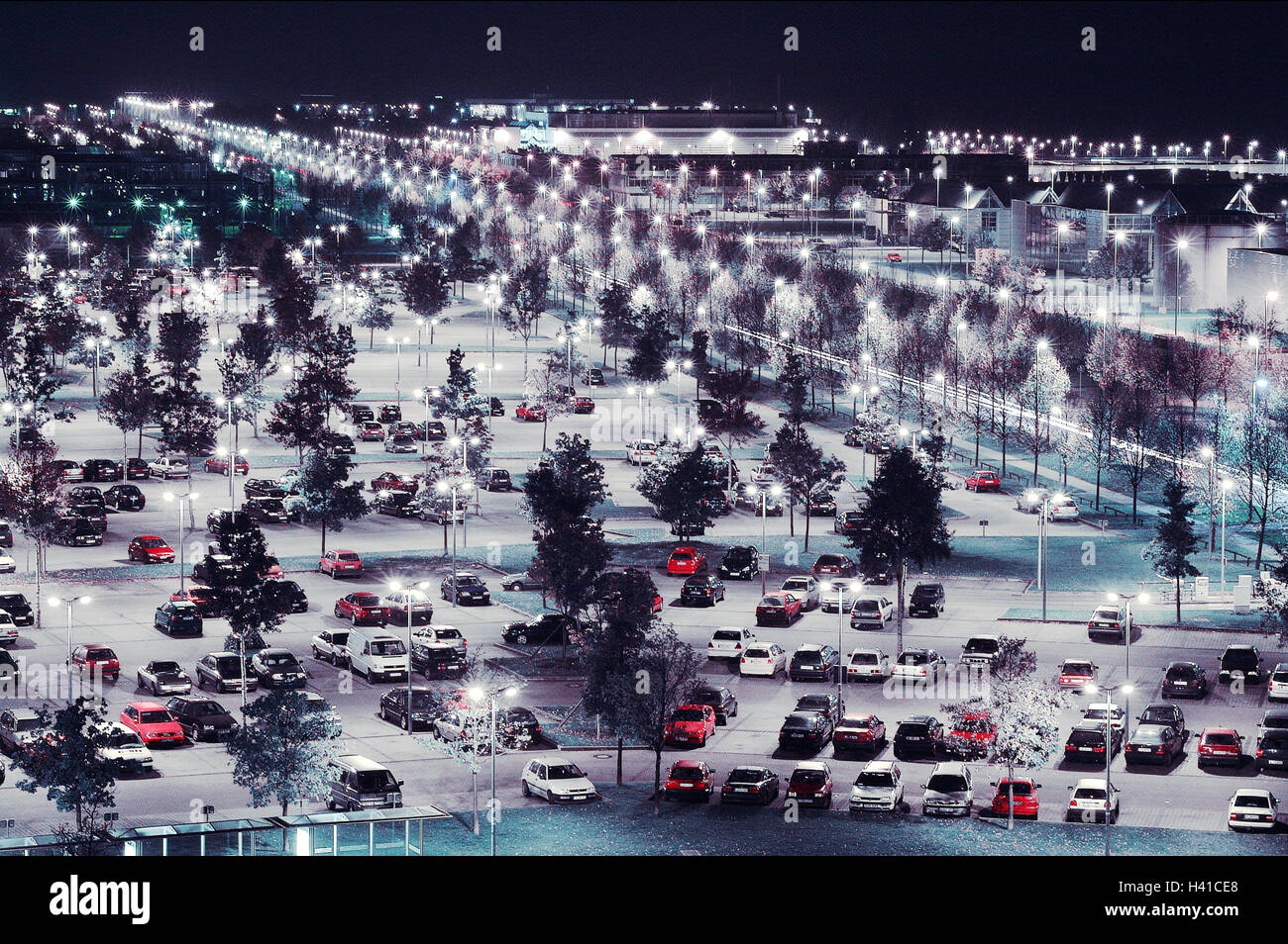 Germany, Bavaria, Munich, airport grounds, parking lot, cars Night ...