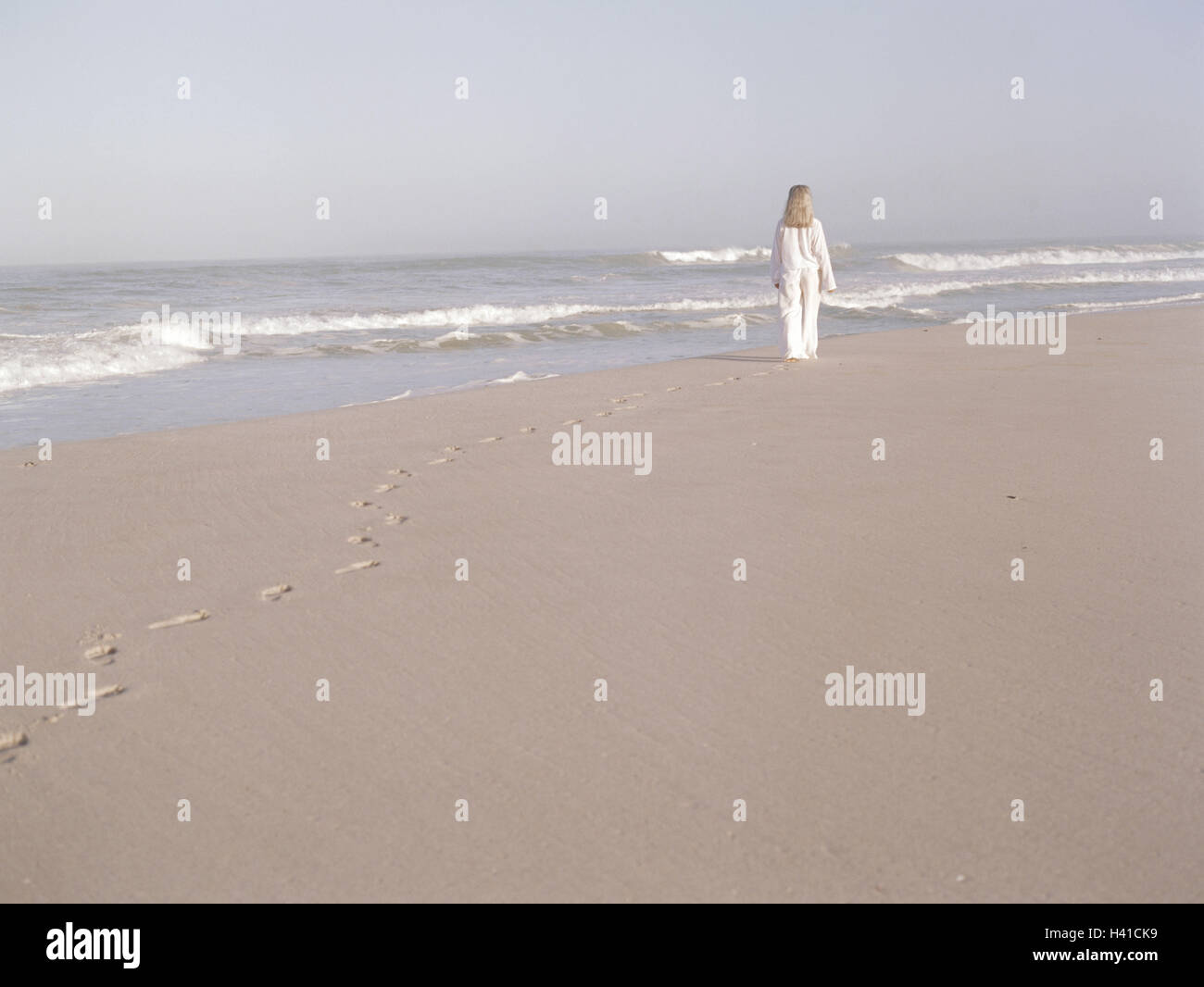Sandy beach, sea, senior, walk, back view, woman, Best Age, 60-70 years ...