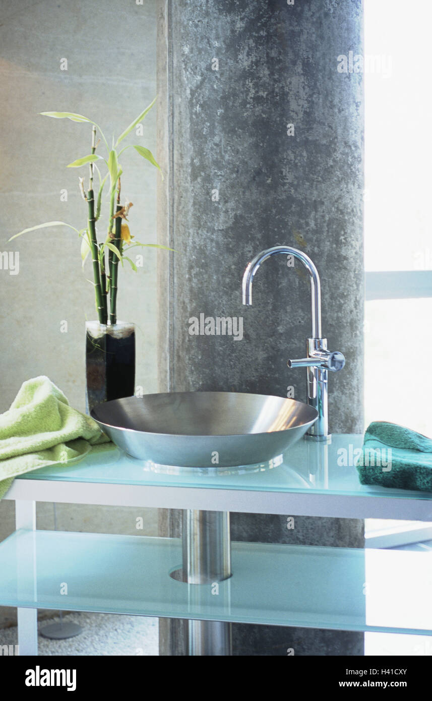 Bathrooms, wash table, detail Bath, wash-basins, faucet, storage space ...