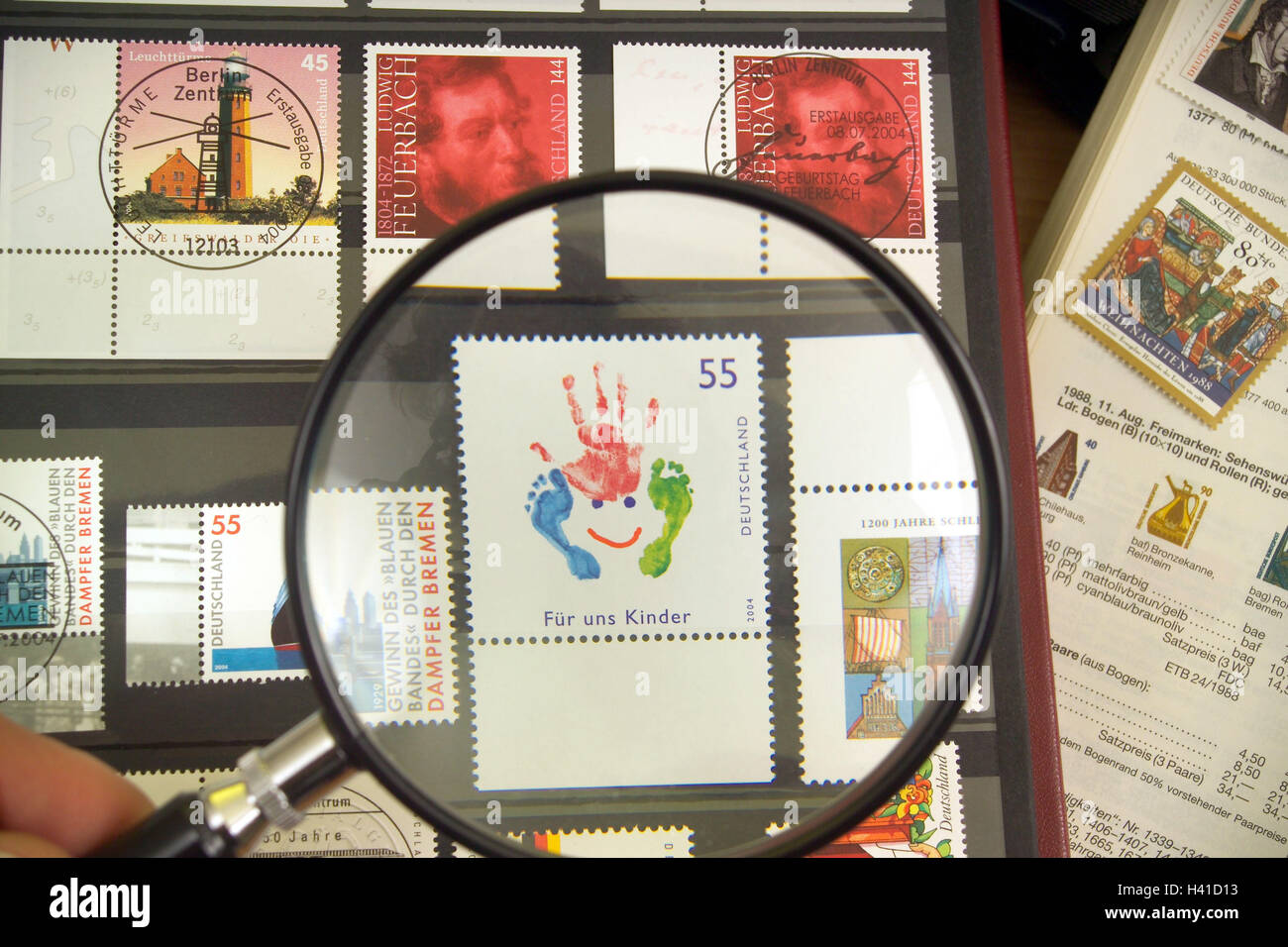 Man, hand, loupe, stamp, look, album, curled, man's hands, 50-60 years ...
