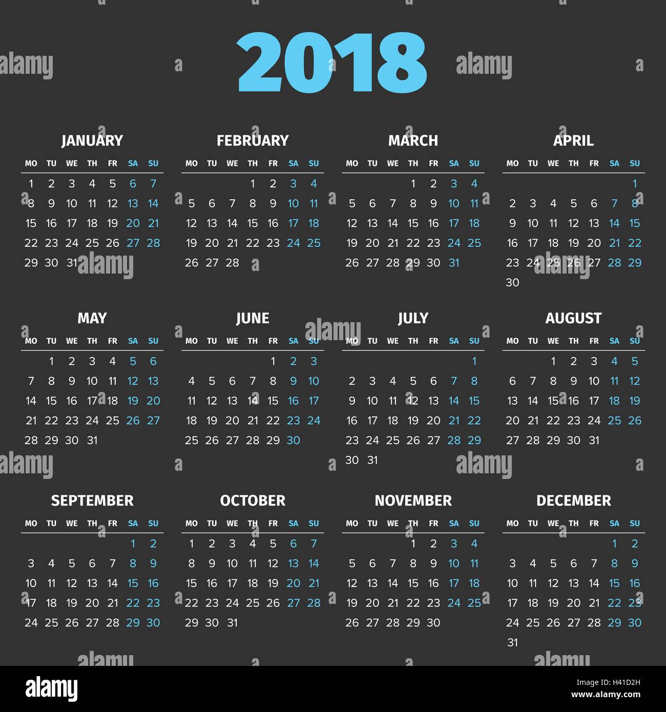 Simple calendar year 2018 hi-res stock photography and images - Alamy