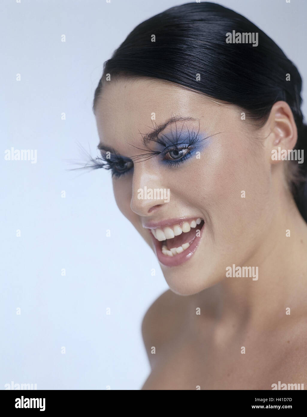 Woman, young, happy, ocular make-up, extravagant, eyelashes, facial ...