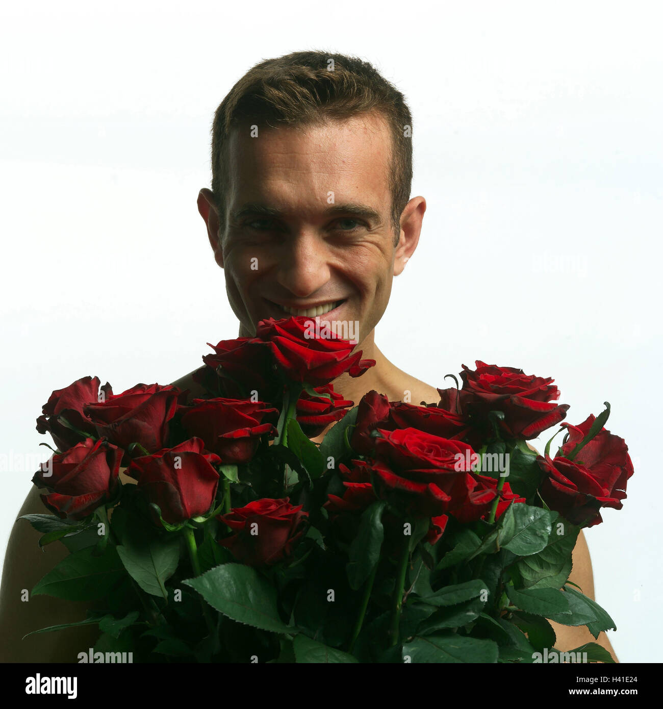 Man, smile, happy, bunch of roses, portrait, model released, Knight of ...