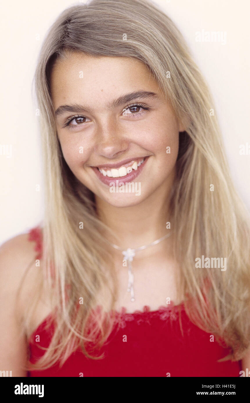 Teenager's girls, blond, laugh, half portrait, teenager, girl, 12 years ... Teenager's girls, blond, laugh, half portrait, teenager, girl, 12 years ...