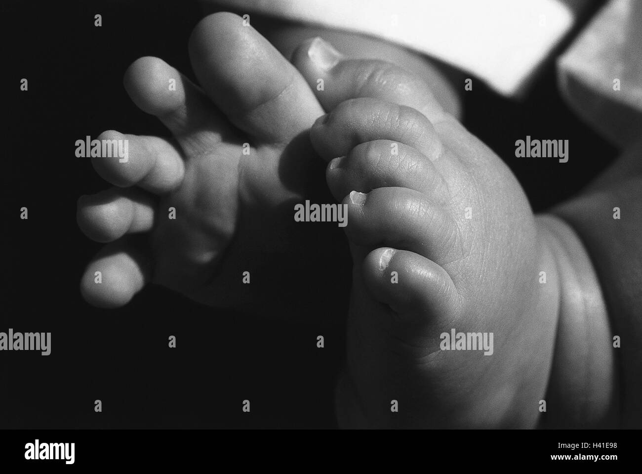 Baby feet, barefoot, b/w, very close, inside, infant, child, feet ...