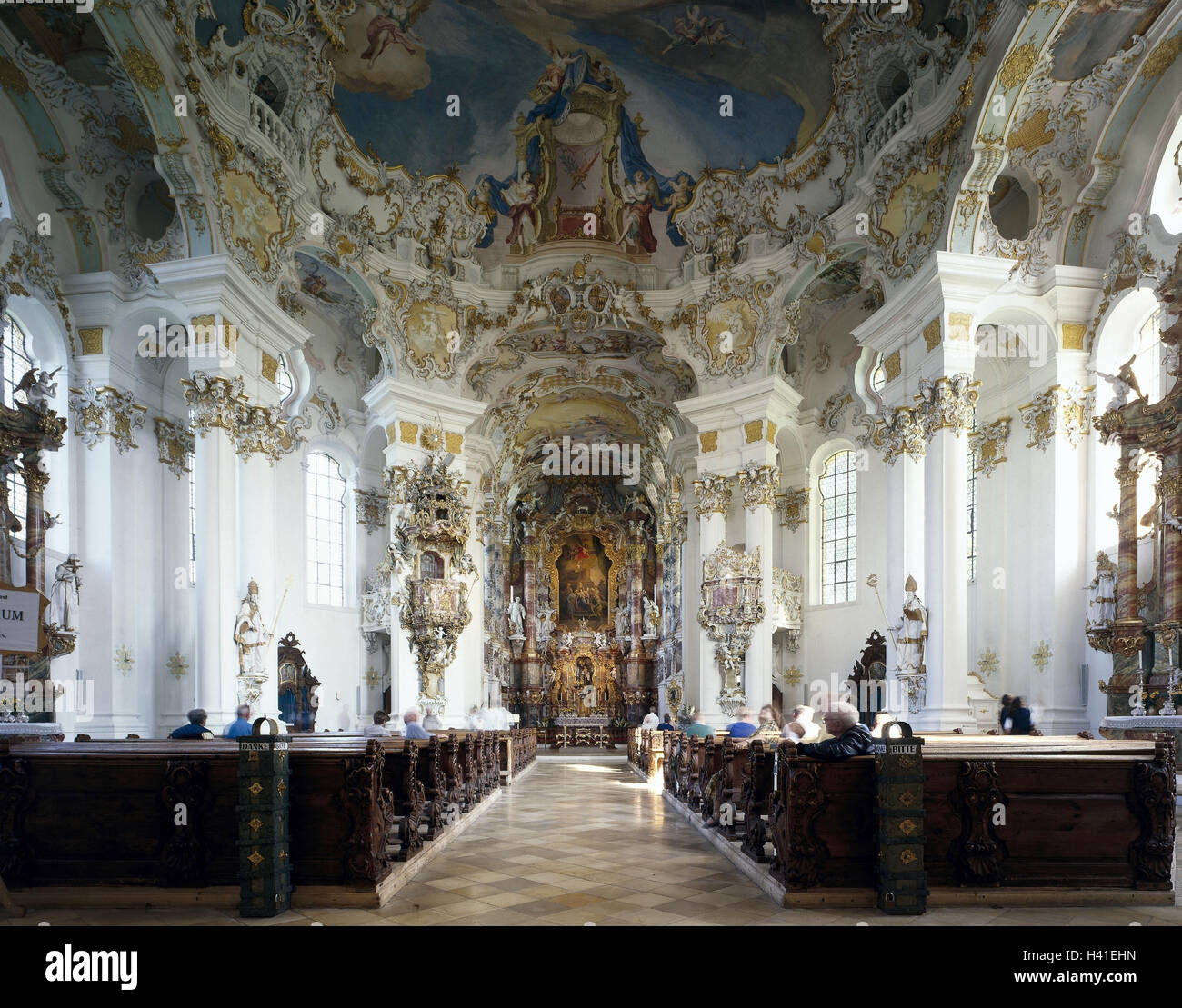 Germany, Bavaria, priest's angle, Wieskirche, altar, believers, inside ...