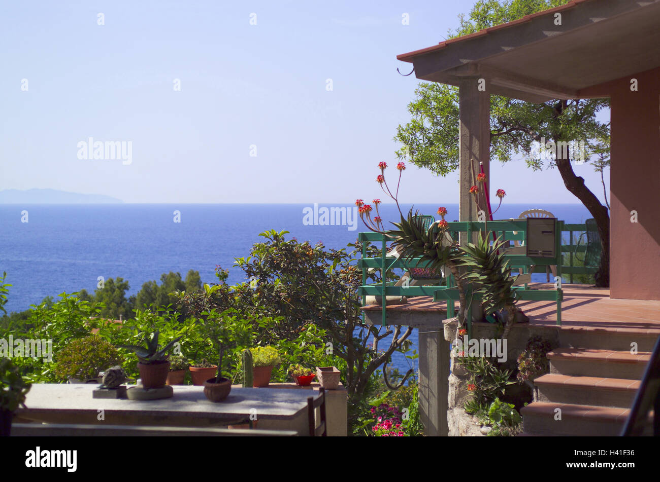 Italy, island Elba, Bagnaia, coast, residential house, detail, veranda ...