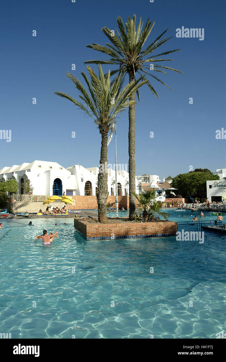 Morocco, Agadir, hotel Caribbean Village, Agador, pool plant, bathers ...