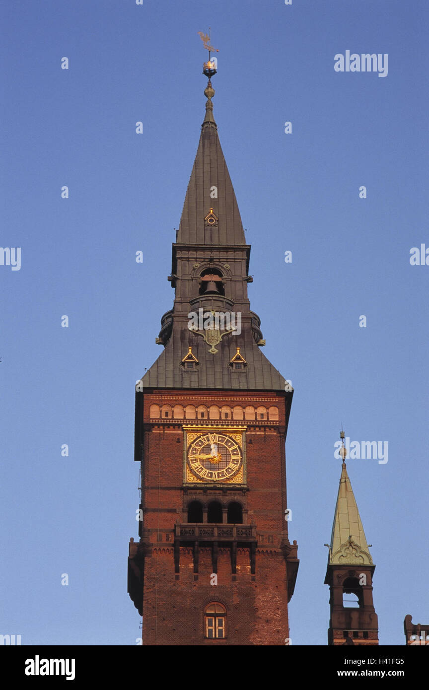 Denmark, Copenhagen, city hall, tower, detail, Scandinavia, capital ...