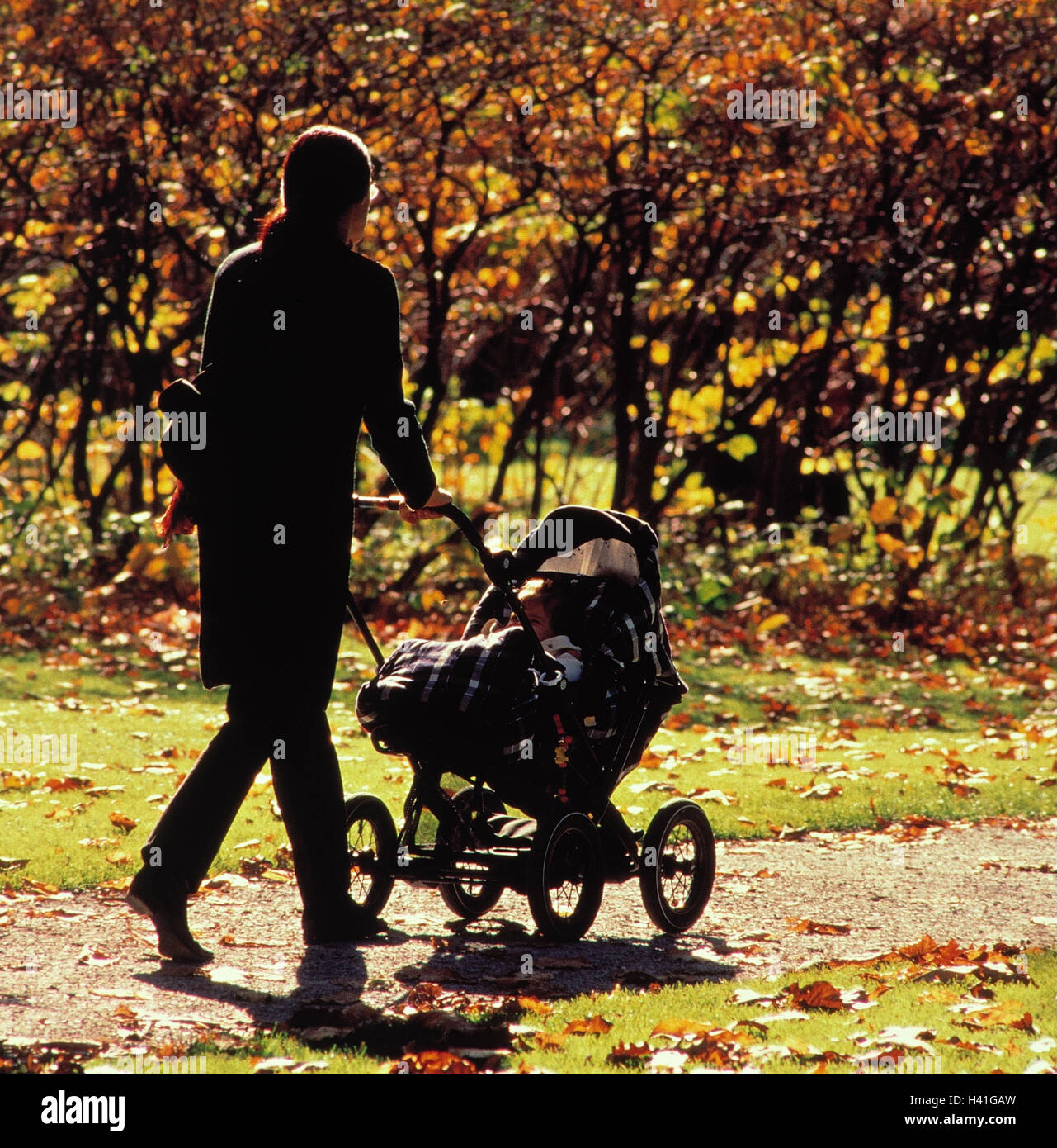 Autumn, nut, baby carriage, walk, season, autumnally, woman, single ...