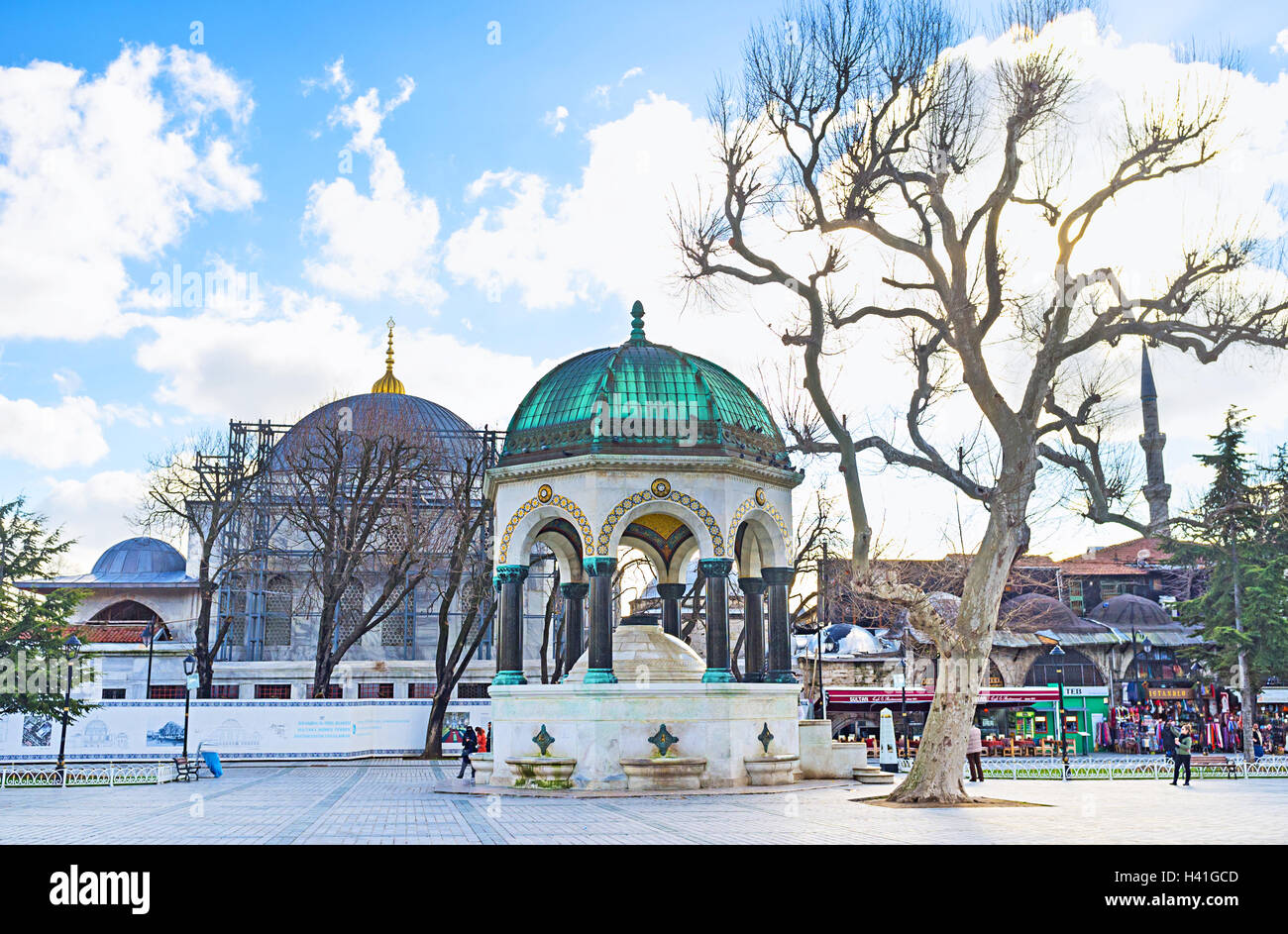 The German Fountain on Sultanahmet Square (hippodrome) with the Blue ...