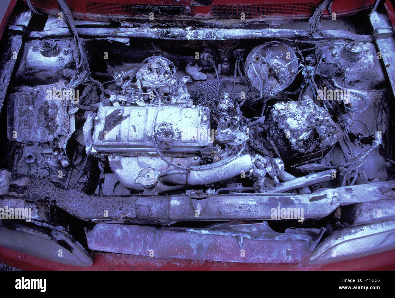 Car, detail, engine, burnt-out, accident, fire, autoengine, passenger ...