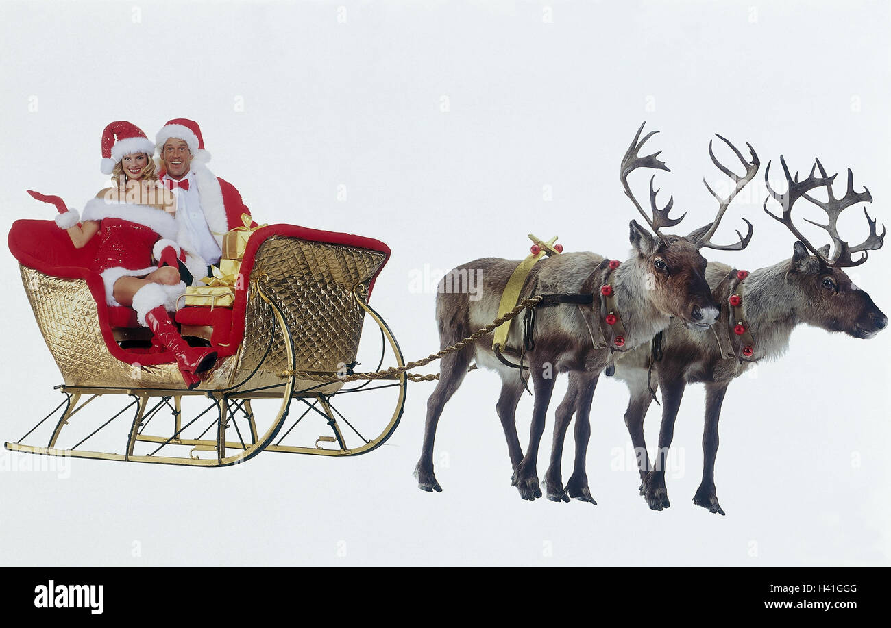 Pensioner's slides, couple, Santa's costume, presents, gesture, studio ...