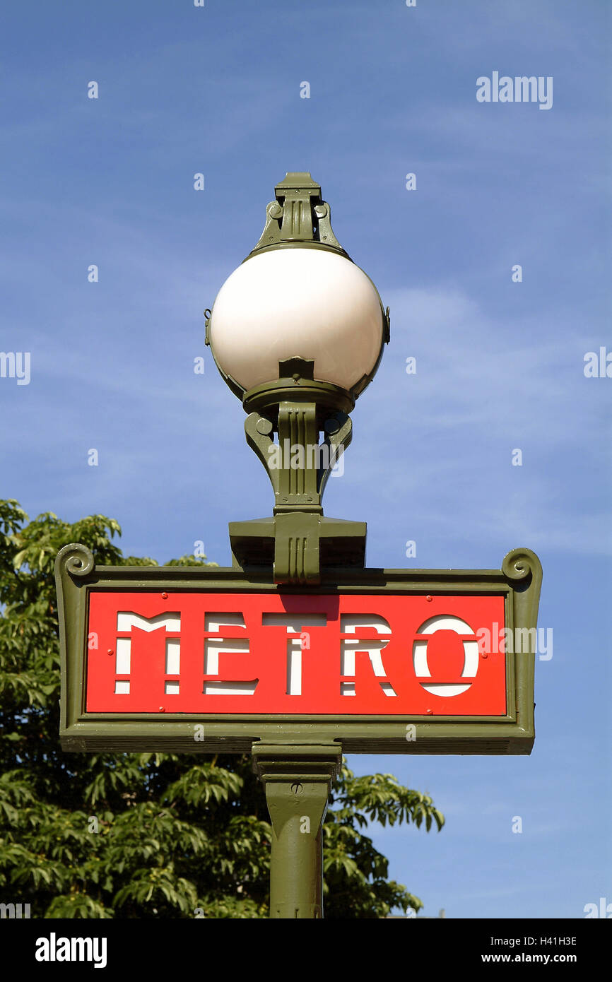 France, Paris, subway station, street lamp, sign, "metro", Europe, town ...