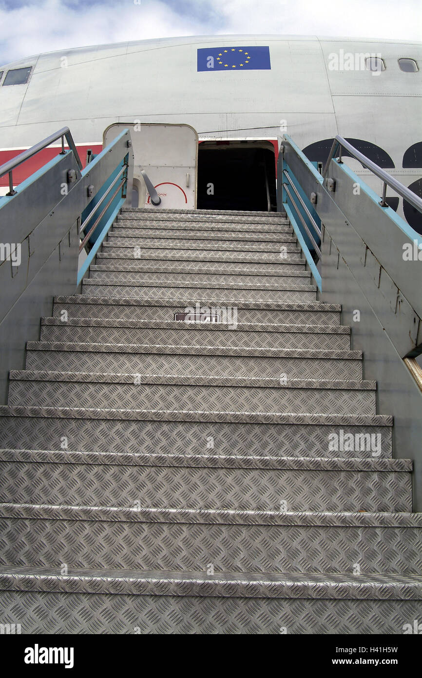Airplane, Boeing 747-400, detail, door, stairs, from below, air liner ...