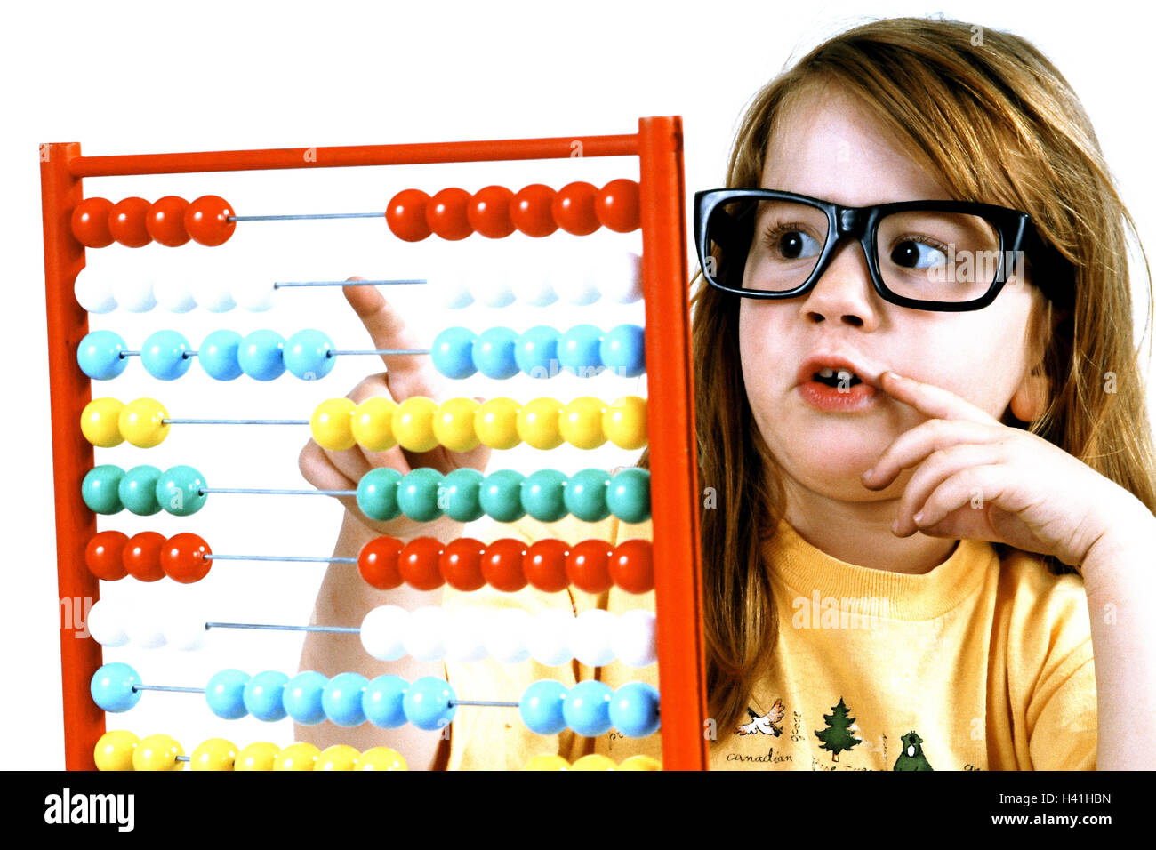 Girls, glasses, slide rules, portrait, child, schoolgirl, 4 years, pre ...