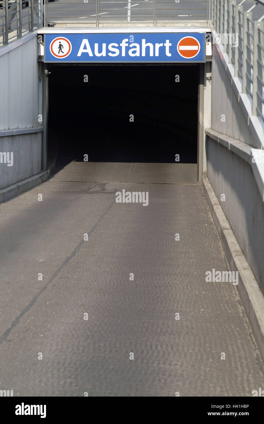 Underground parking, exit, stroke, traffic sign, parking level, cars ...
