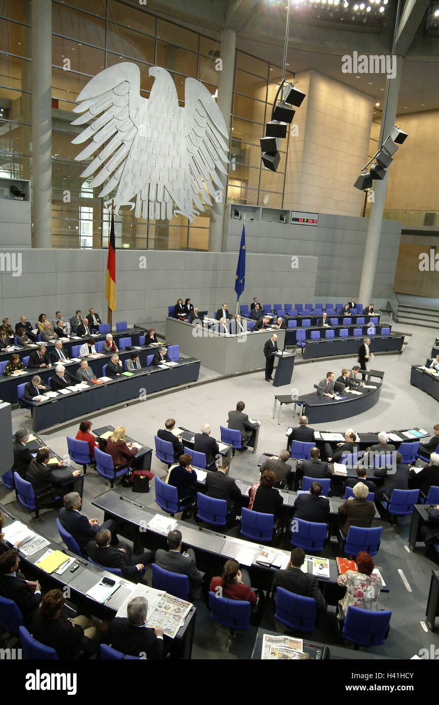 Germany, Berlin, Reichstag building, the German Bundestag, plenary hall ...