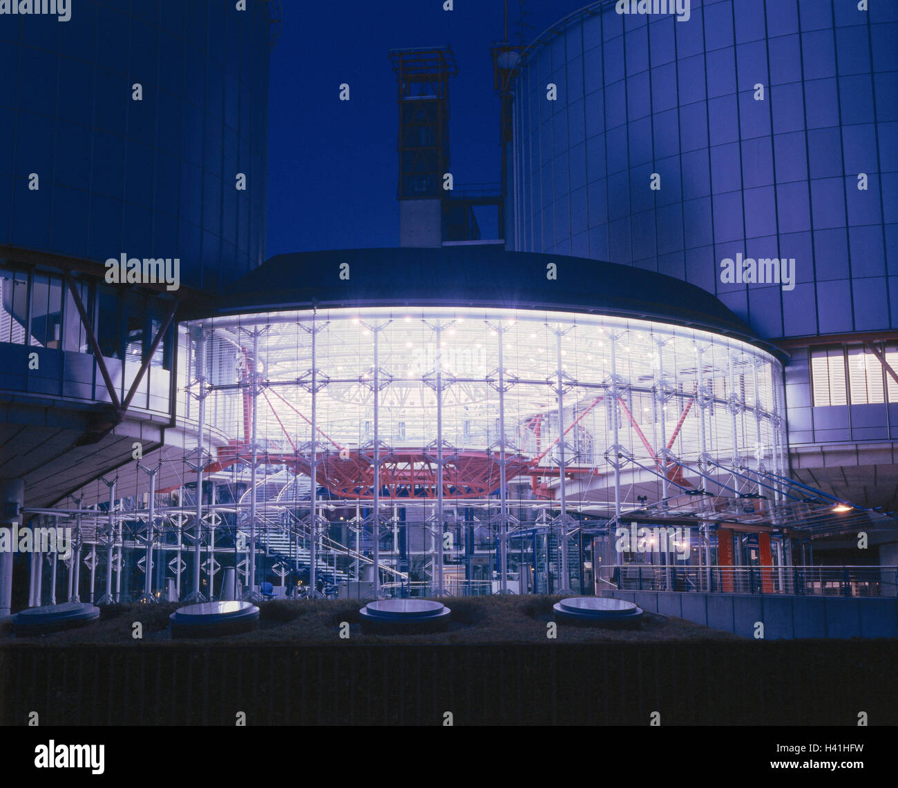 France, Alsace, Strasbourg, European Court Human Rights, detail, night ...