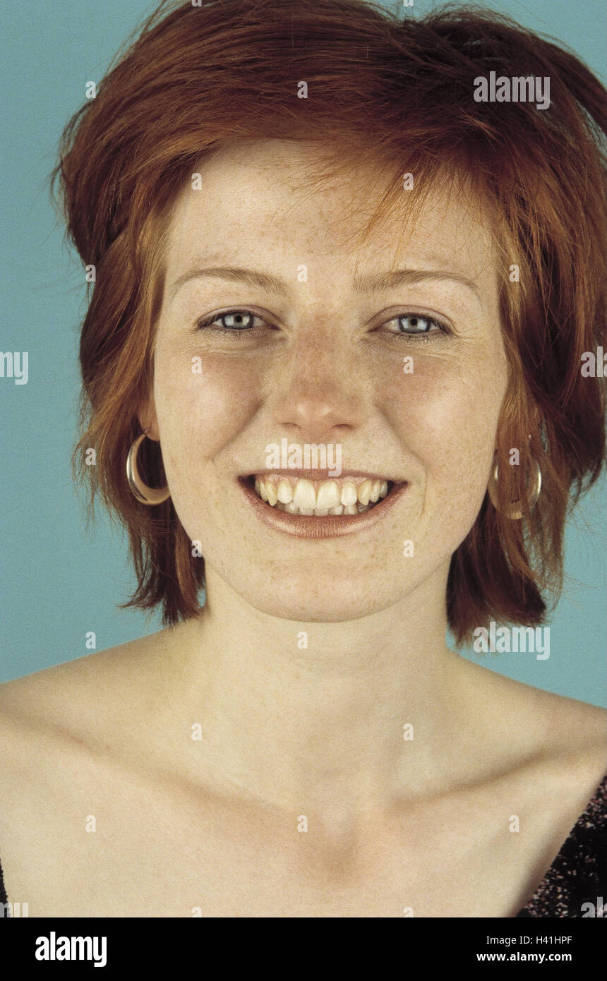 Woman, young, smile, portrait, inside, happy, contently, satisfaction ...