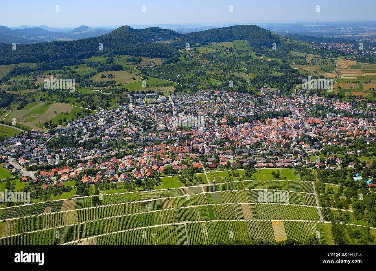 Germany, Baden-Wurttemberg, Swabian nightmare, Neuffen, town overview ...
