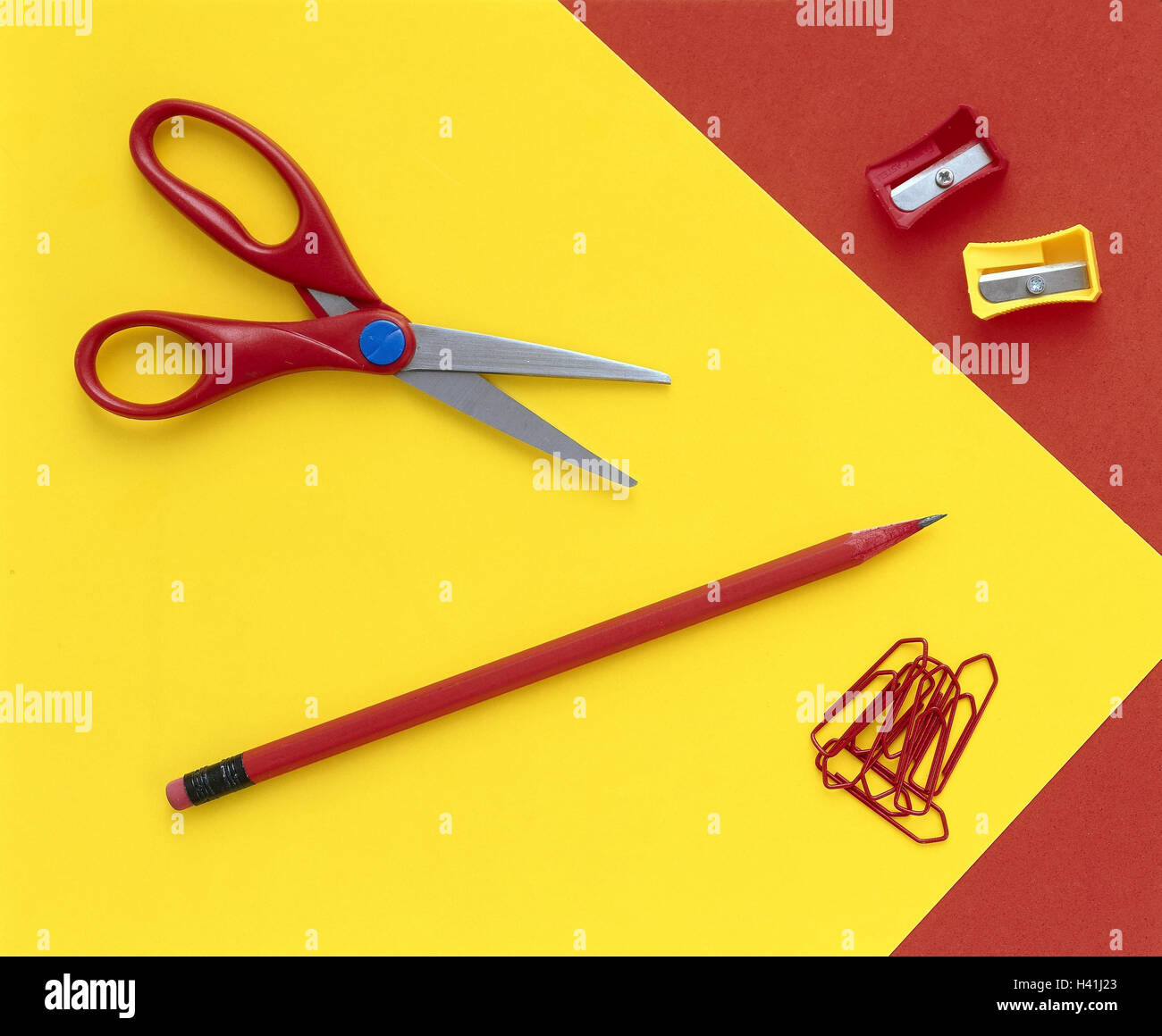 Stationery, scissors, pencil, sharpener, paper clips, office equipment ...