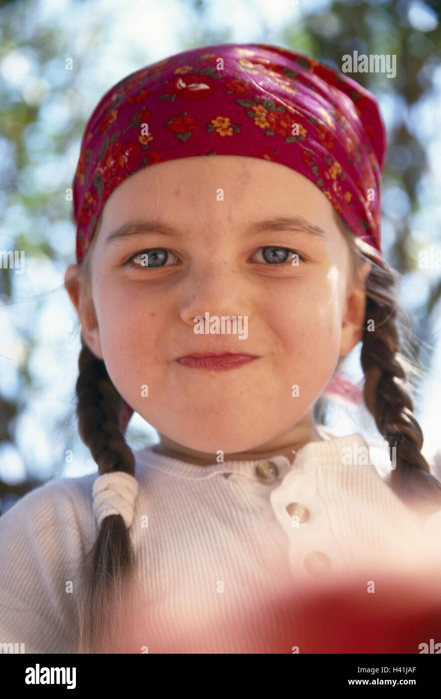 Girls, plaits, headscarf, facial play, portrait, child, 3 - 6 years ...