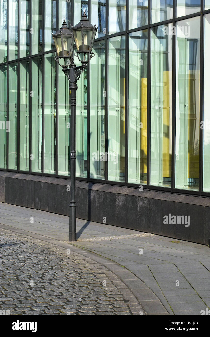 Buildings, glass front, detail, sidewalk, street lamp, business ...