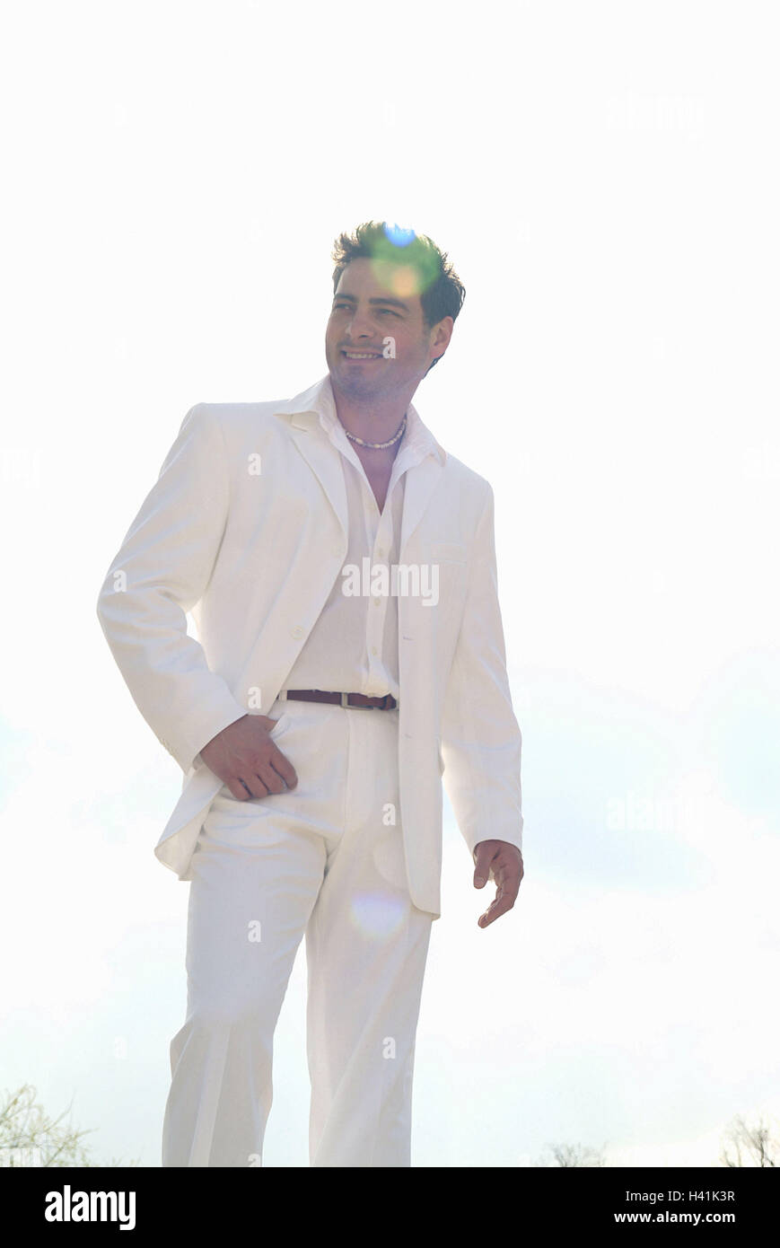 Man, careless, suit, white, there stand, from below, 30-40 years, dark ...