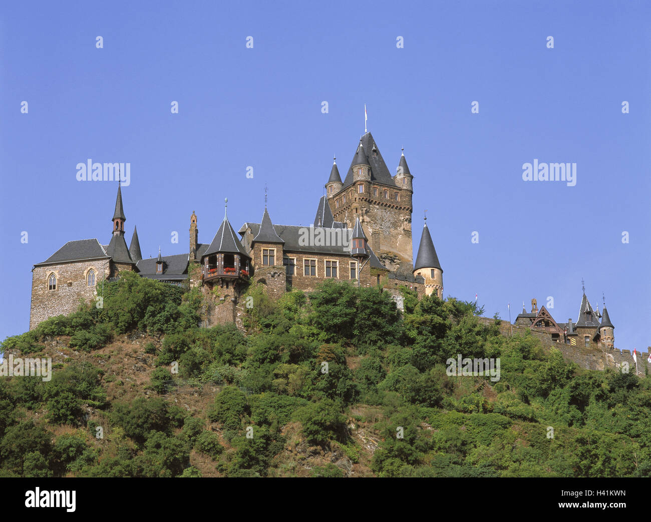 Germany, Rhineland-Palatinate, Cochem, imperial castle, from below ...